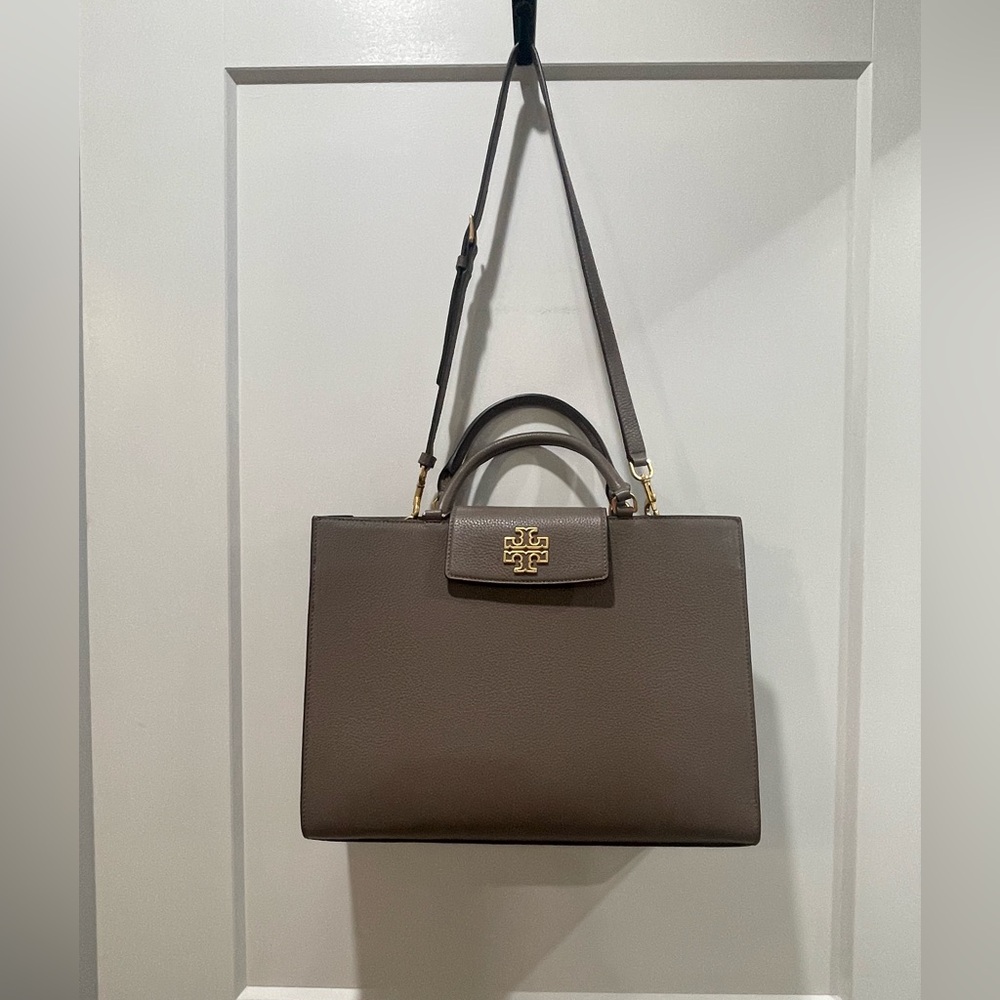 Rare Tory Burch Britten Tote Gray Britton Pebbled Lea… - Gem